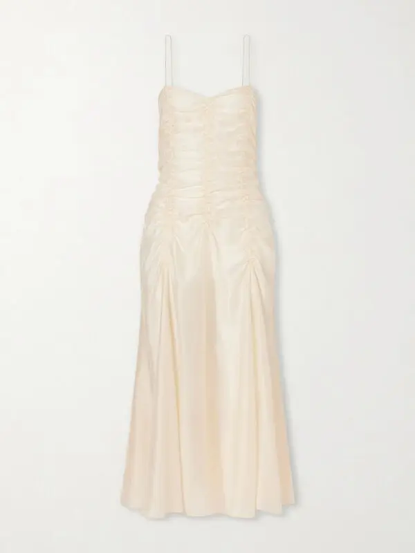 Khaite Raina Ruched Silk-blend Midi Dress - Neutrals