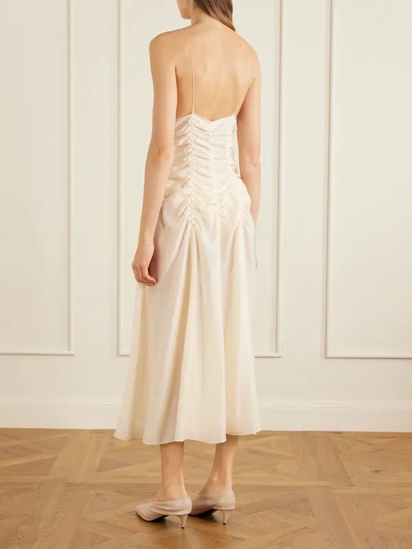 Khaite Raina Ruched Silk-blend Midi Dress - Neutrals