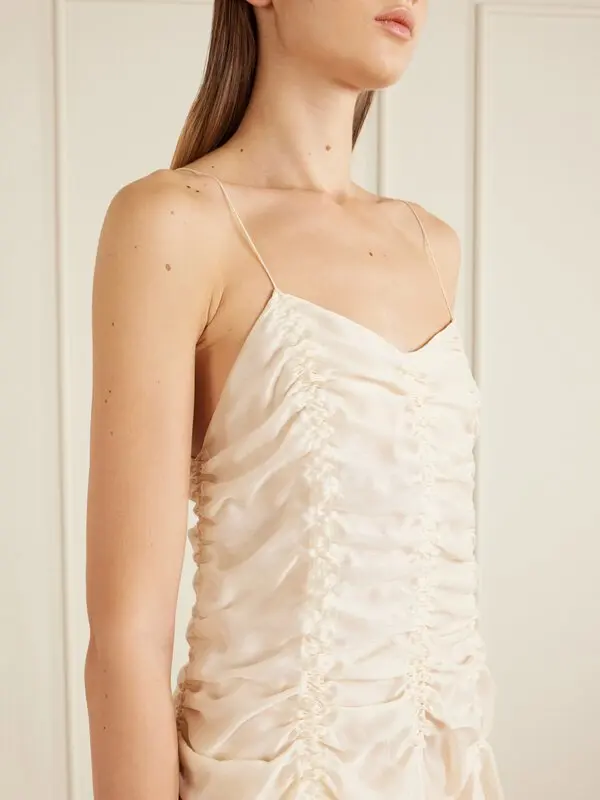 Khaite Raina Ruched Silk-blend Midi Dress - Neutrals