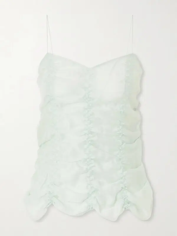 Khaite Inara Ruched Lyocell And Silk-blend Tank - Green