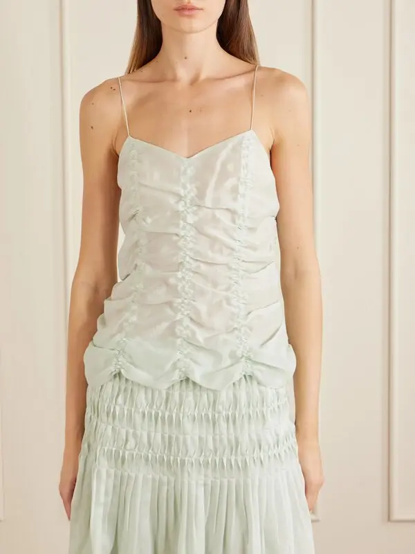 Khaite Inara Ruched Lyocell And Silk-blend Tank - Green