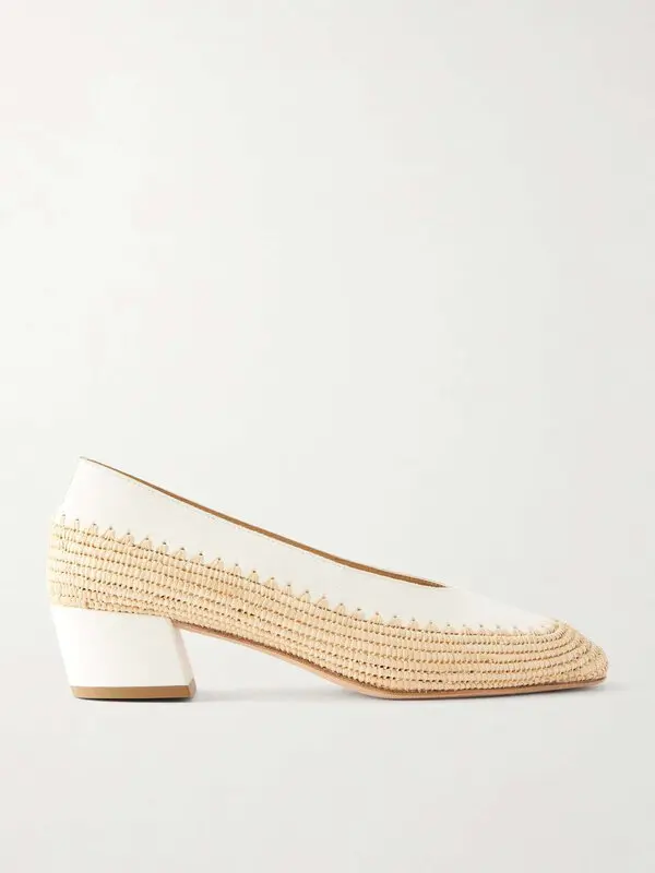 Gabriela Hearst Strength 40 Suede-trimmed Raffia Pumps - Ivory