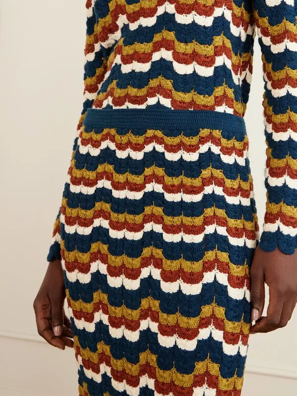 Escvdo Lucero Striped Crocheted Cotton Midi Skirt