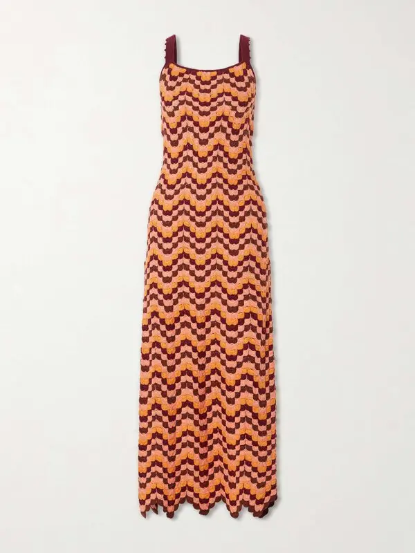 Escvdo Marea Striped Crocheted Cotton Maxi Dress