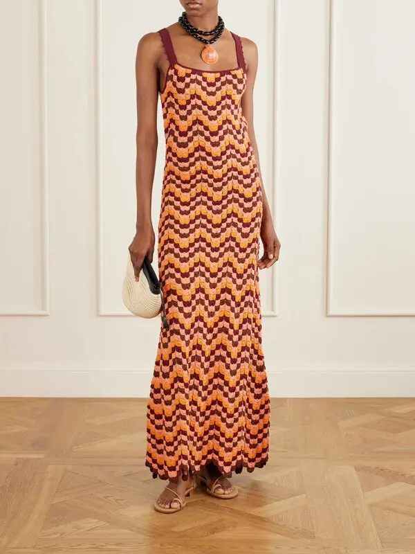 Escvdo Marea Striped Crocheted Cotton Maxi Dress