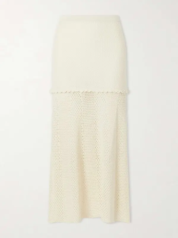 Escvdo Mural Crocheted Cotton Midi Skirt - Ivory