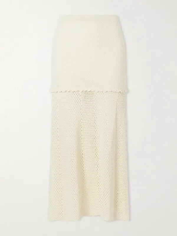 Escvdo Mural Crocheted Cotton Midi Skirt