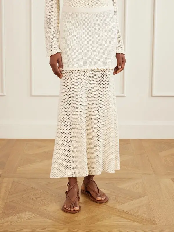 Escvdo Mural Crocheted Cotton Midi Skirt