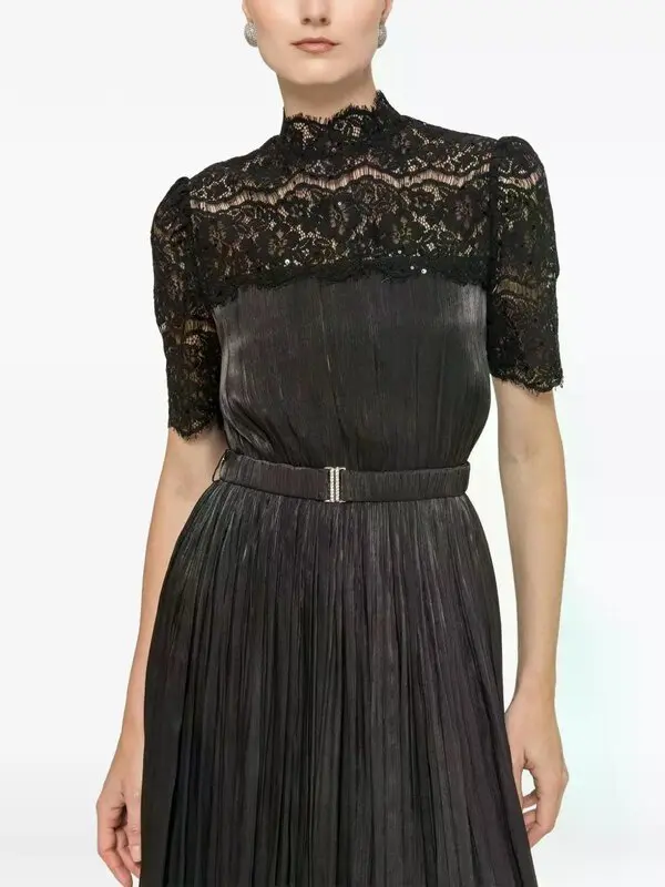 NISSA Lace-panel Chiffon Midi Dress