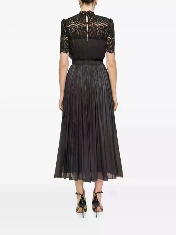 NISSA Lace-panel Chiffon Midi Dress