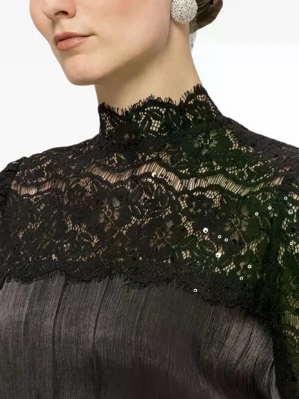 NISSA Lace-panel Chiffon Midi Dress