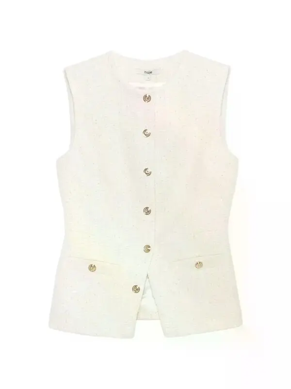 Maje Ecru Beige Tweed Sleeveless Top