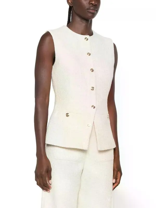 Maje Ecru Beige Tweed Sleeveless Top