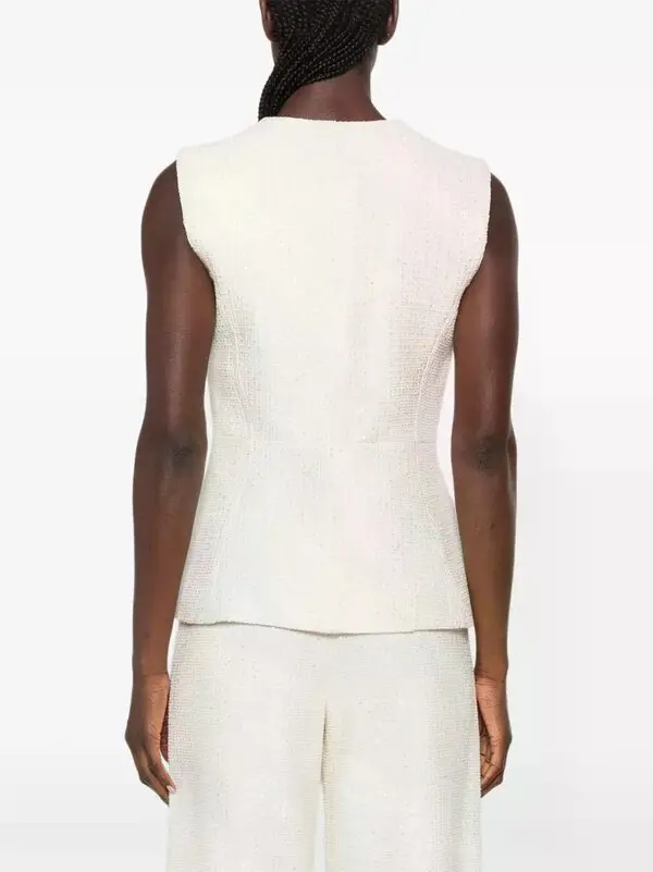 Maje Ecru Beige Tweed Sleeveless Top