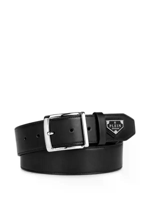 Philipp Plein Leather Belt With Signature Hardware - Black