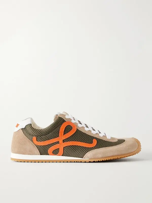 Loewe L" Monogram Mesh & Suede Low Top Sneakers