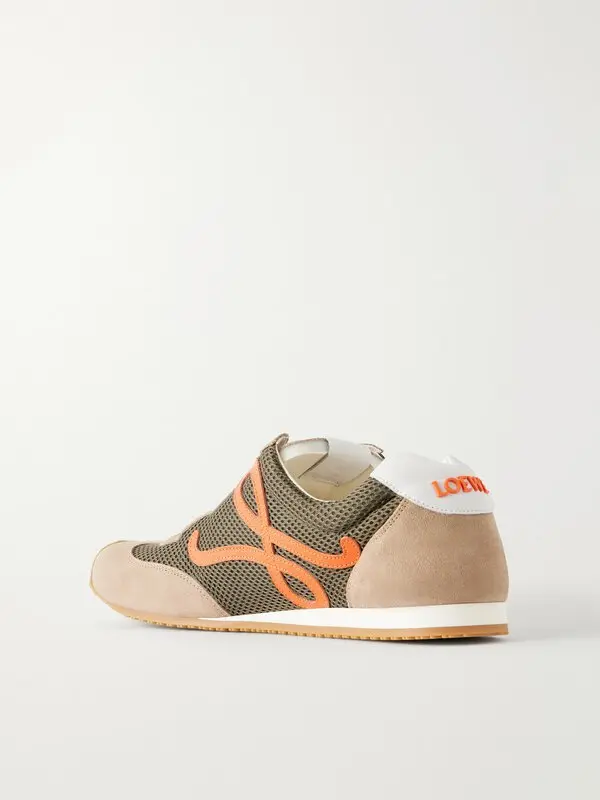 Loewe L" Monogram Mesh & Suede Low Top Sneakers