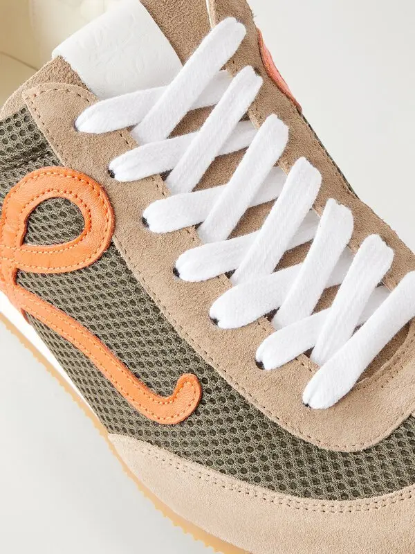 Loewe L" Monogram Mesh & Suede Low Top Sneakers