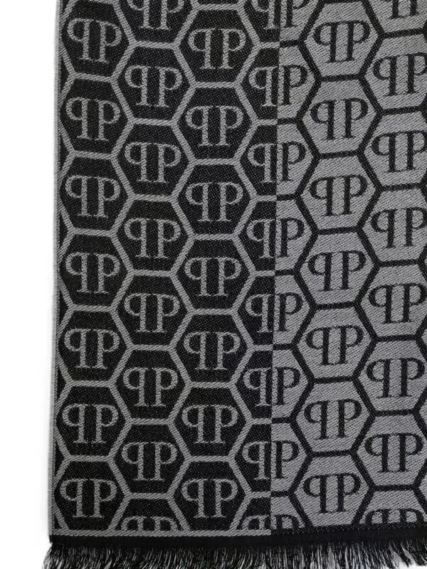 Philipp Plein Monogram-pattern Fringed-edge Scarf