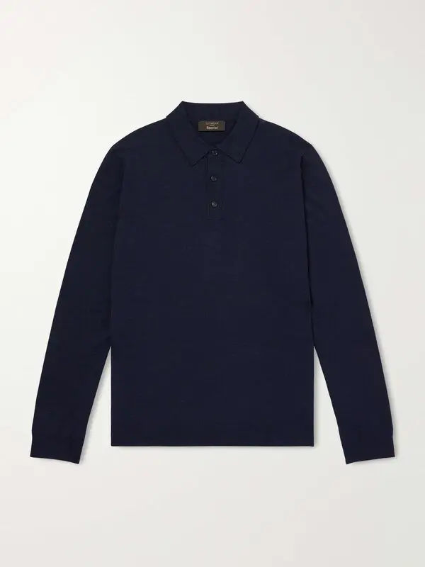 SLOWEAR Slim-fit Flexwool Polo Shirt - Navy
