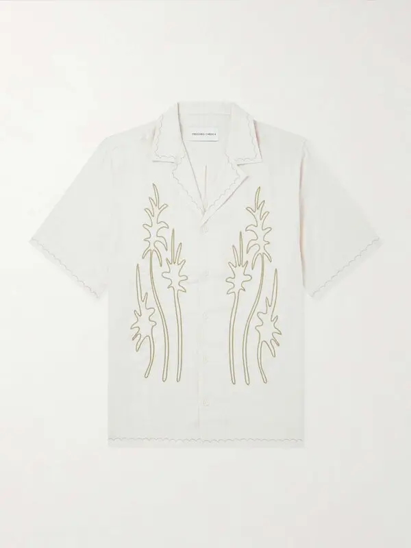 Frescobol Carioca Alves Embroidered Linen Shirt - Ecru