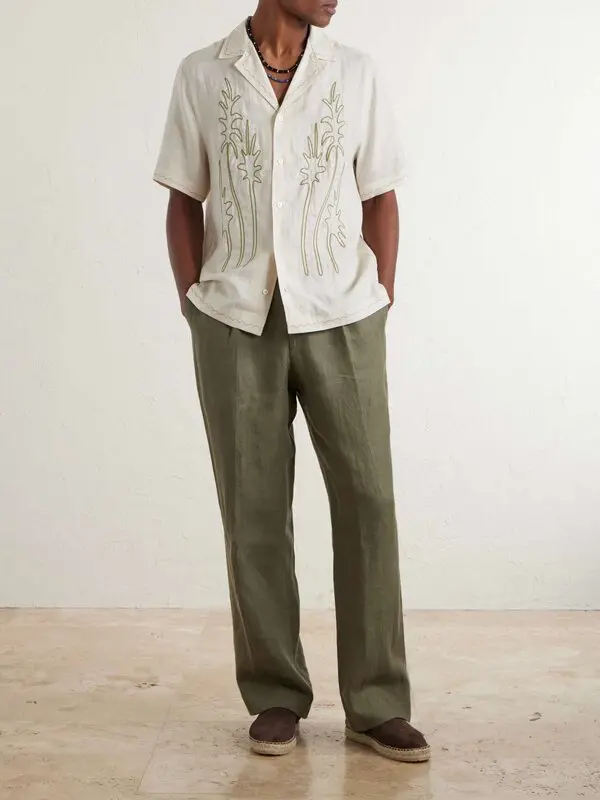 Frescobol Carioca Alves Embroidered Linen Shirt - Ecru