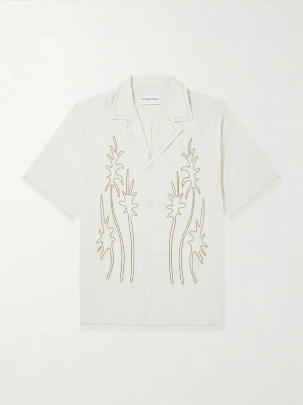 Frescobol Carioca Alves Embroidered Linen Shirt - Neutrals
