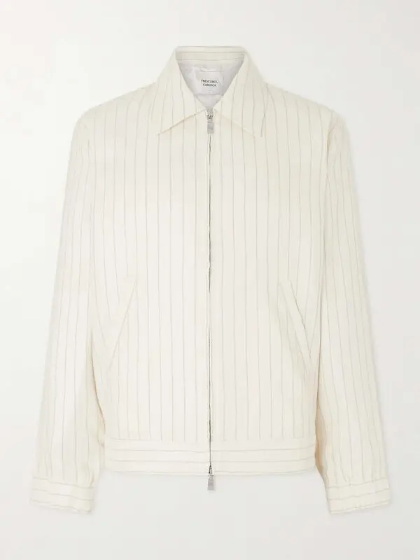 Frescobol Carioca Tomas Striped Linen And Cotton-blend Blouson Jacket - Ecru