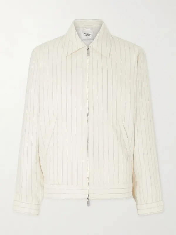 Frescobol Carioca Tomas Striped Linen And Cotton-blend Blouson Jacket - Neutrals