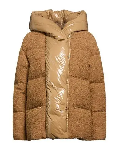Herno Puffer Jacket With Tweed And Glossy Finish - Camel