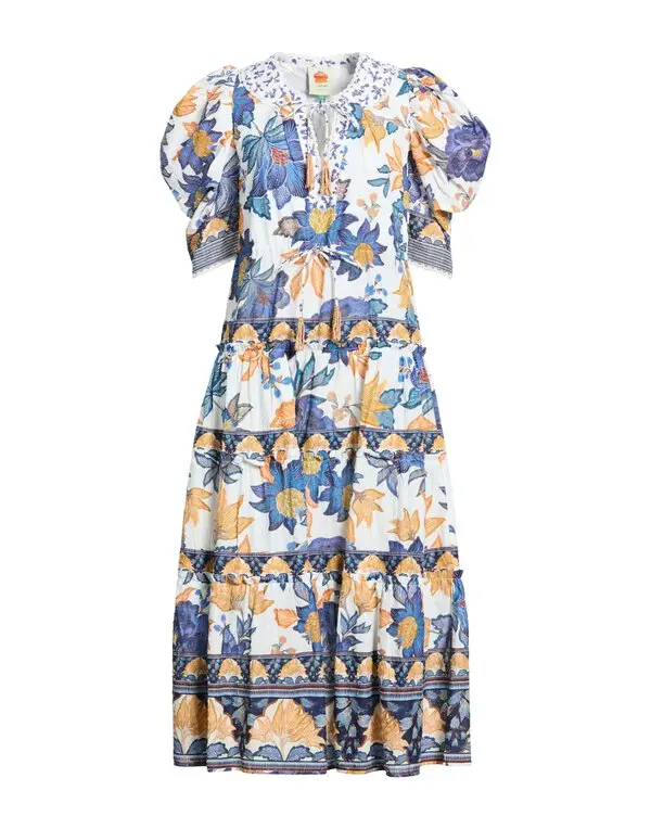 Farm Rio Maxi Dress With Floral Print And Puff Sleeves - White