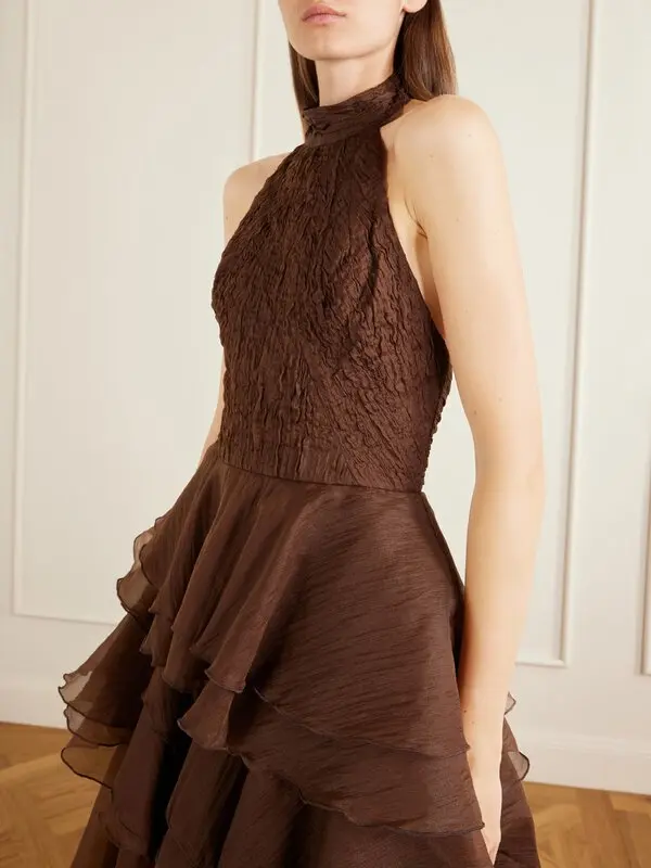 Aje Fayette Tiered Ruffled Halterneck Gown - Brown