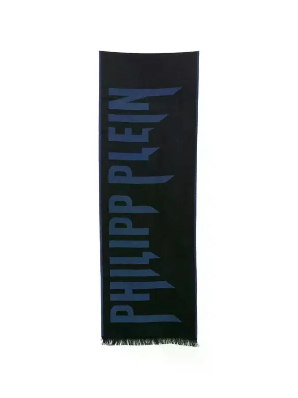 Philipp Plein Logo-print Frayed Scarf - Black