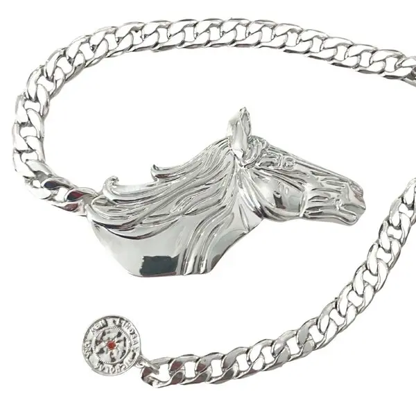 LINDSAY NICHOLAS NEW YORK Fire Horse Chain Belt - Silver