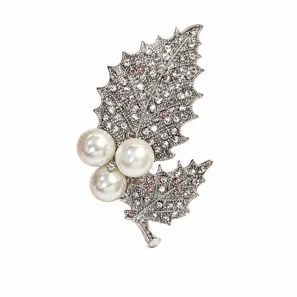 NUVV COLLECTION Neutrals Pearl Leaf Brooch - Gray