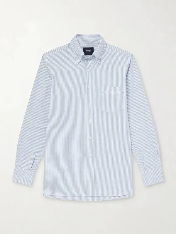 DRAKE'S Button-down Collar Striped Cotton Shirt