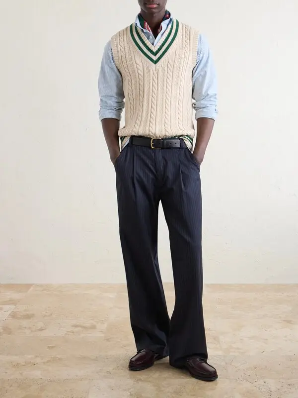 DRAKE'S Button-down Collar Striped Cotton Shirt
