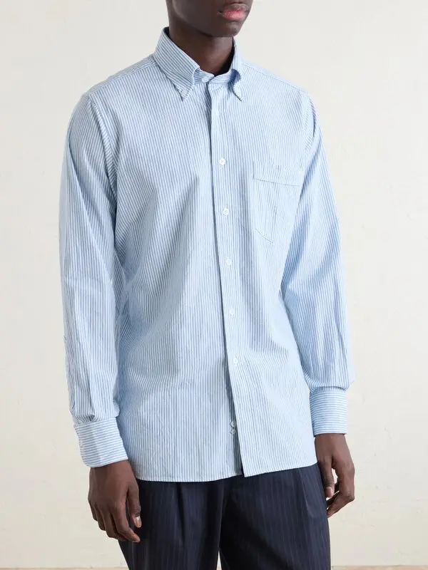 DRAKE'S Button-down Collar Striped Cotton Shirt