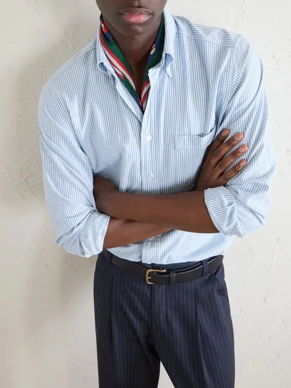 DRAKE'S Button-down Collar Striped Cotton Shirt