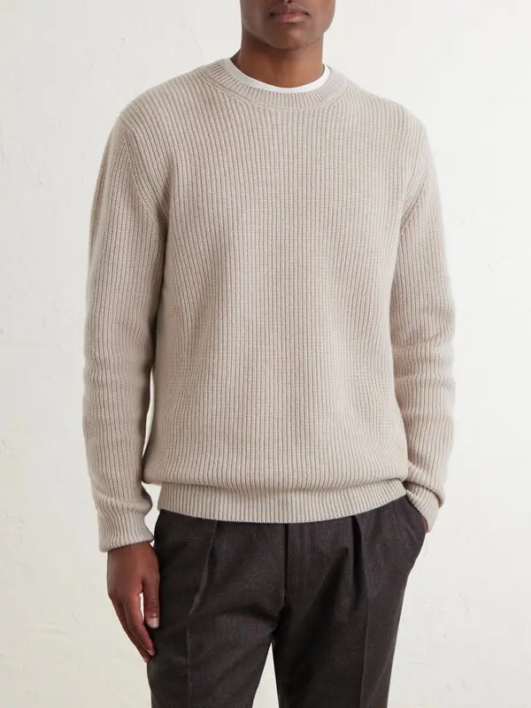 SLOWEAR Ribbed Cashmere Crew Neck Sweater