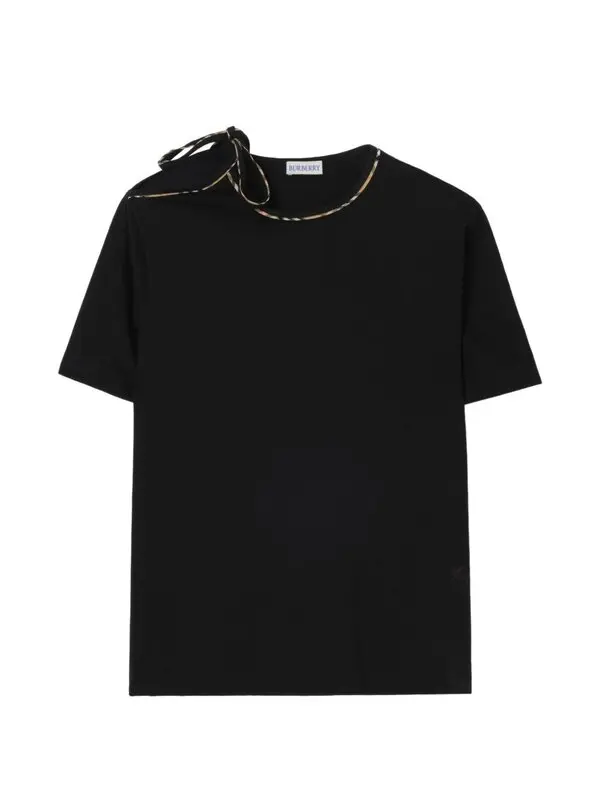 Burberry Check Bow Cotton T-shirt - Black