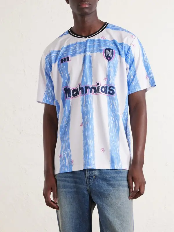 NAHMIAS Scribble Logo-print Striped Jersey T-shirt