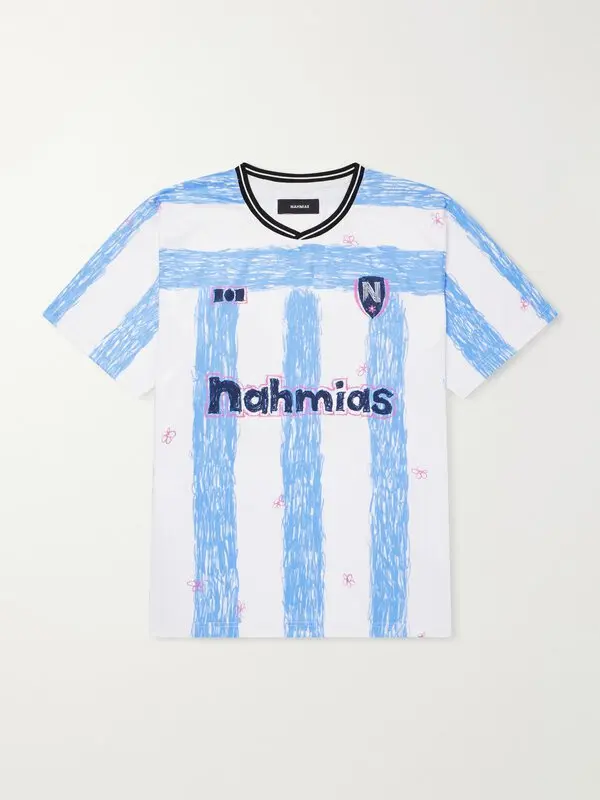 NAHMIAS Scribble Logo-print Striped Jersey T-shirt - Blue