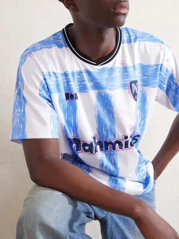 NAHMIAS Scribble Logo-print Striped Jersey T-shirt