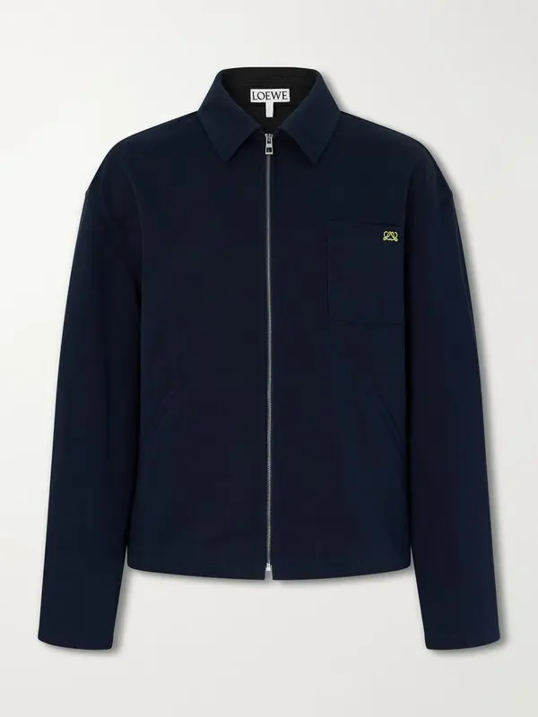 Loewe Logo Embroidered Cotton-twill Zip-up Jacket - Blue