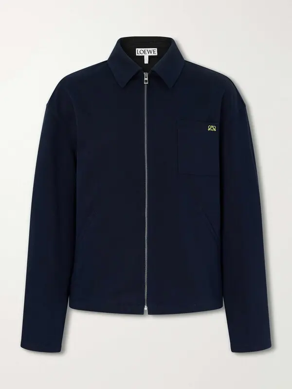Loewe Logo-embroidered Cotton-twill Jacket - Navy