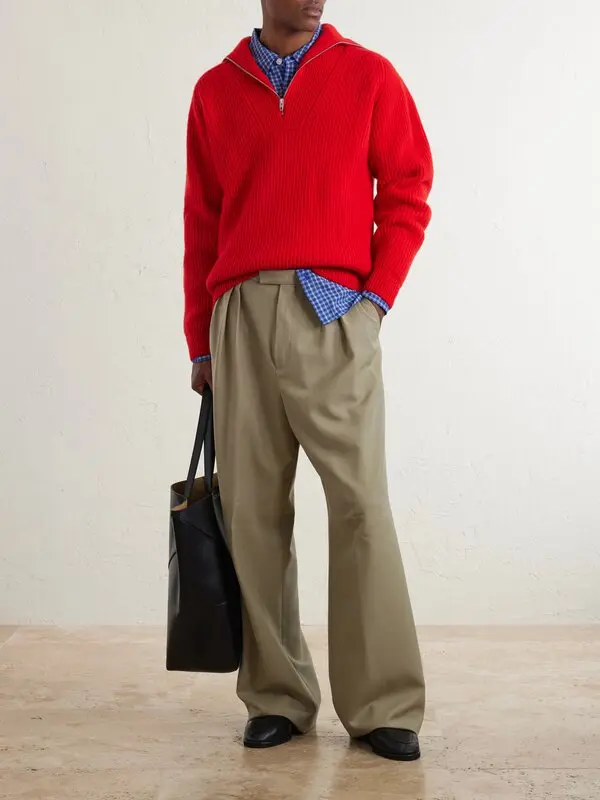 JIL SANDER Ribbed Wool Zip-up Sweater