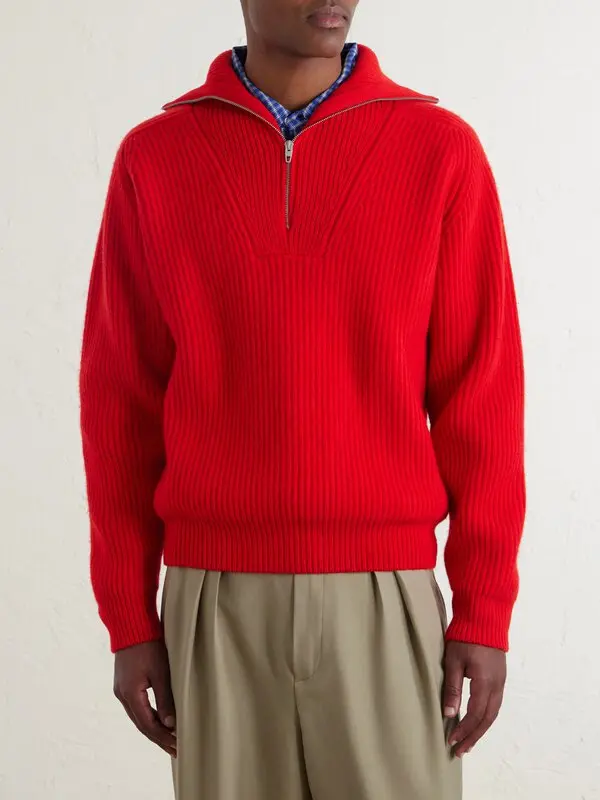 JIL SANDER Ribbed Wool Zip-up Sweater