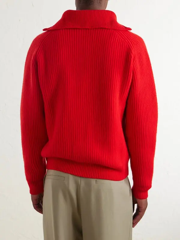 JIL SANDER Ribbed Wool Zip-up Sweater