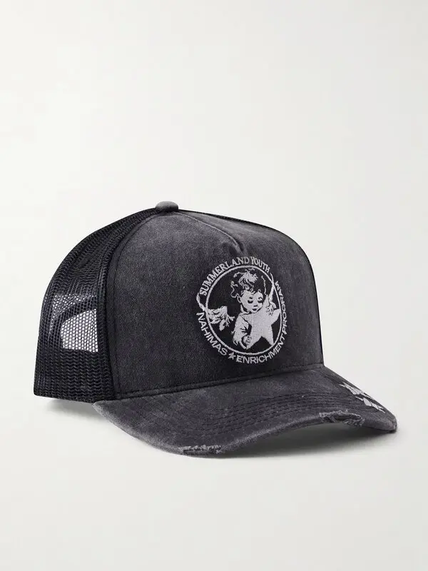 NAHMIAS Youth Enrichment Embroidered Distressed Cotton And Mesh Trucker Cap - Gray